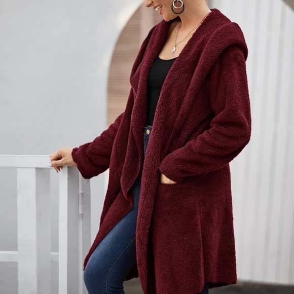 BellanBlue | Jackets & Coats | Cozy Burgundy Red Teddy Open Front ...